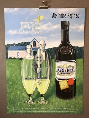 ABSINTHE Ad Poster, Homage A Grant Wood by artist John Pacovsky, New ...