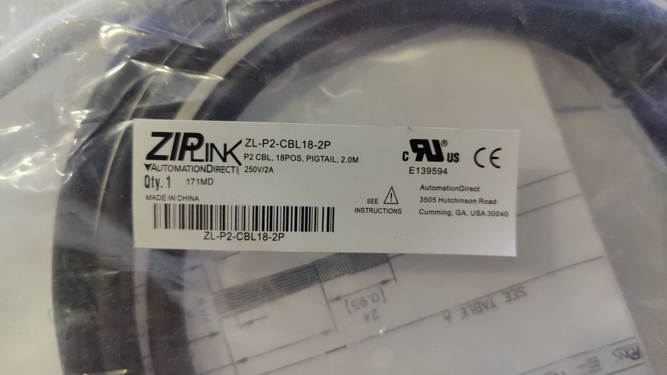 NEW ZIP LINK AUTOMATION DIRECT ZL-P2-CBL-18-2P ZLP2CBL182P PLC I/O ...