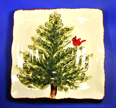 Set of 3 Maxcera "Cardinal Tree" Christmas Square 8 5/8" Salad Plates ...