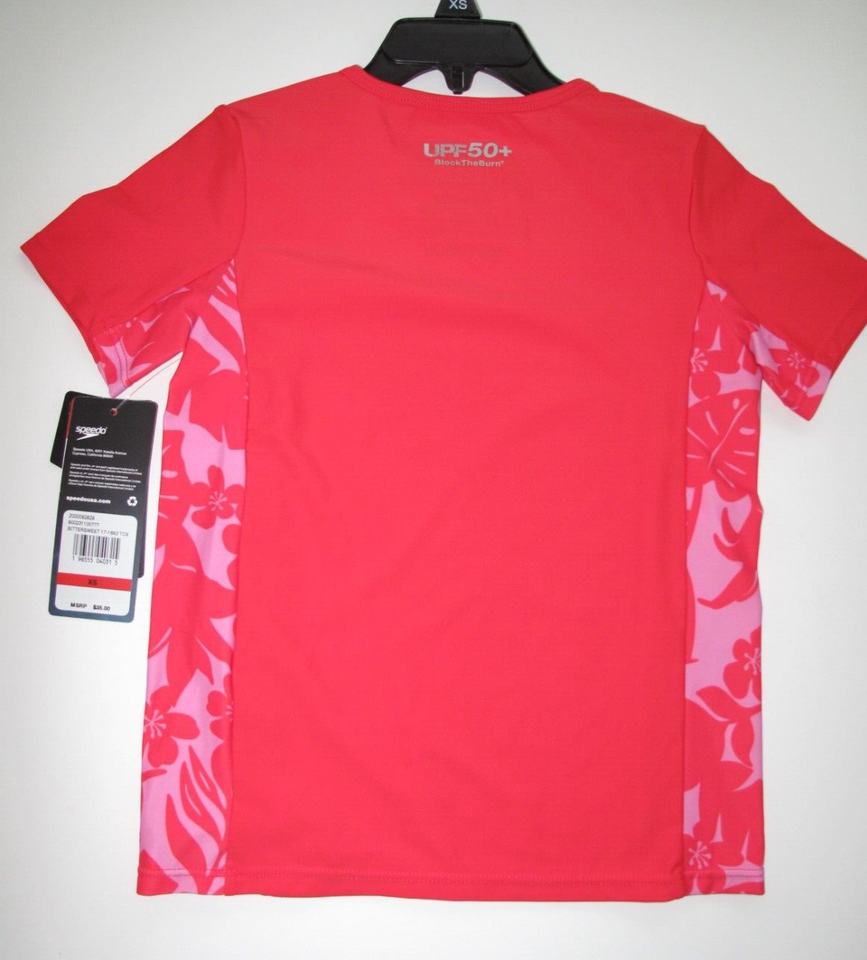 Speedo Brand Girl's XS Pink Red UV Swim Shirt Rash Guard Short Sleeve ...