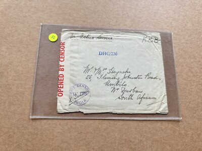 India WWII Censor Cover to South Africa (52) +Free-Franking +KBB +Multi ...