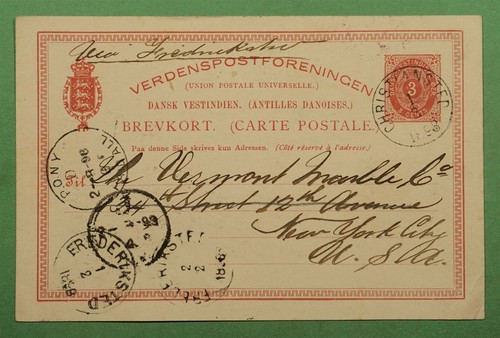 DR WHO 1898 DANISH WEST INDIES POSTAL CARD CHRISTIANSTED TO USA +AUX ...