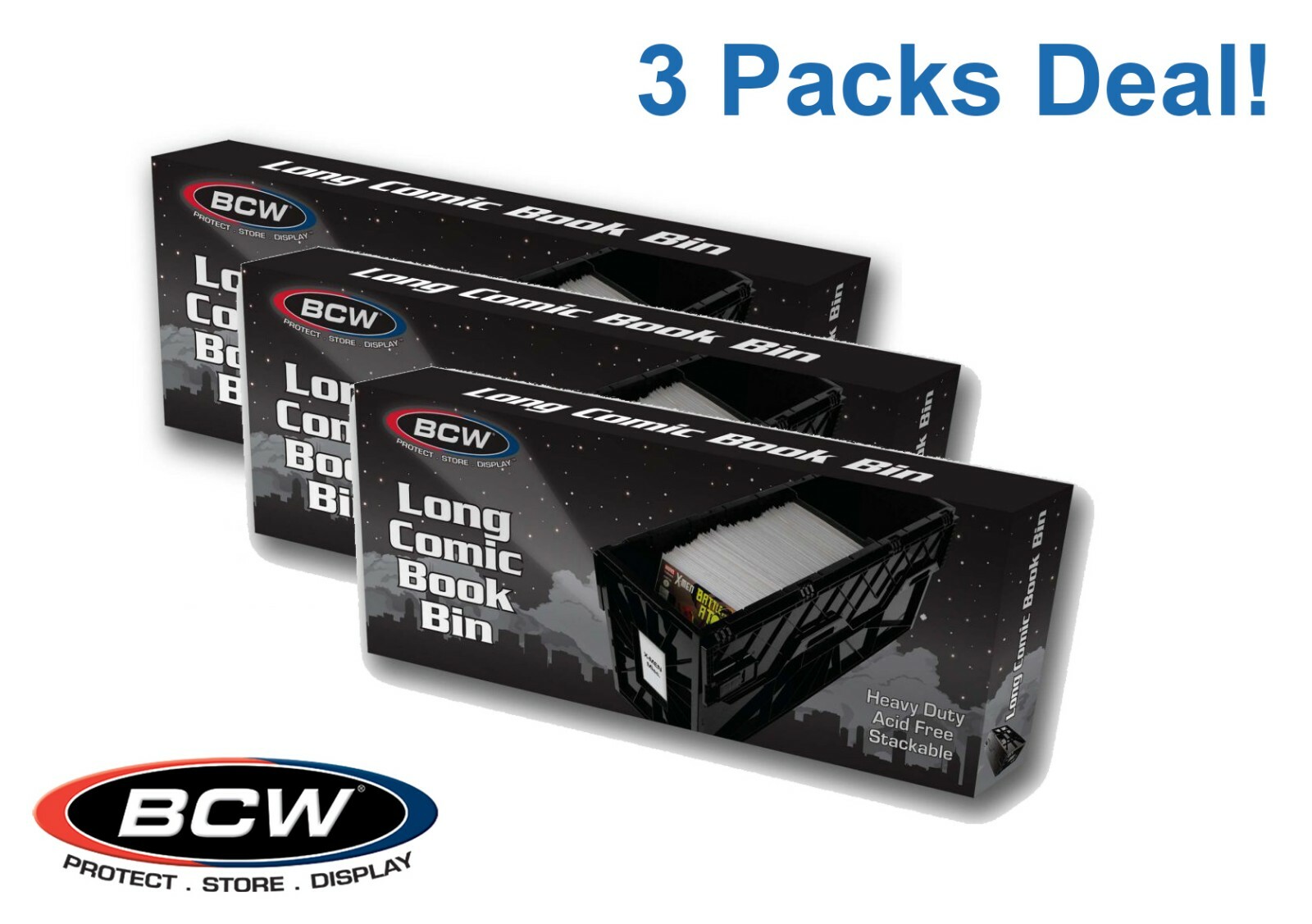 3 BCW LONG Comic Book Storage Bins Plastic Storage Box + 1 Partition ...