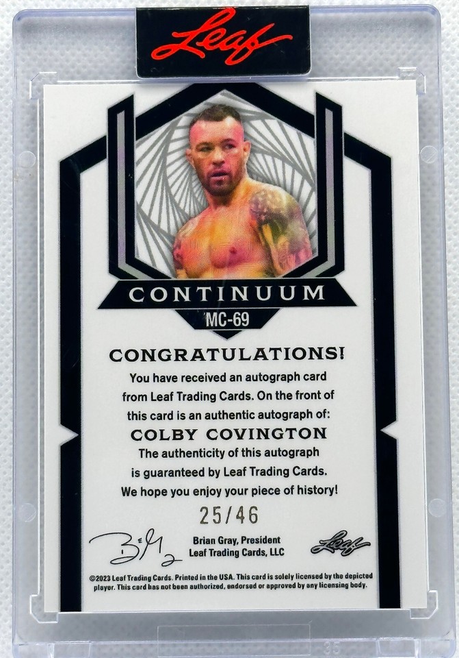 COLBY COVINGTON SIGNED 2023 LEAF METAL CONTINUUM 25/46 UFC MMA AUTO ...