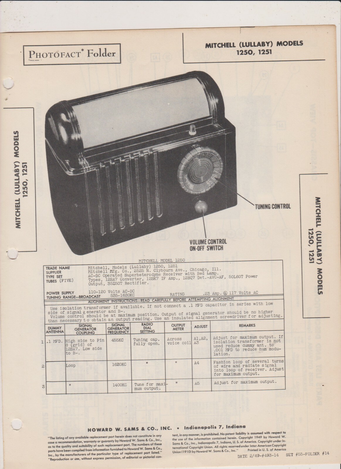 SAMS 1949 MITCHELL RADIO SCHEMATIC 1250 WITH CHARTS-DIAGRAMS | eBay