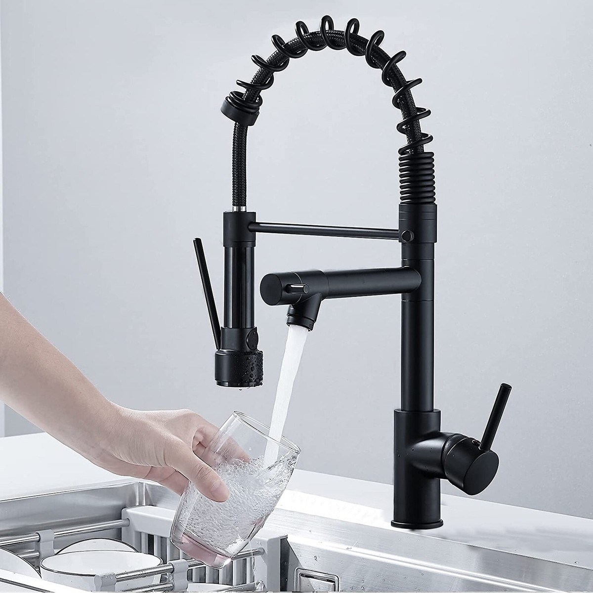 Spring Pull Down Faucet 1.8GPM Modern Spring Pull Down Sprayer Kitchen