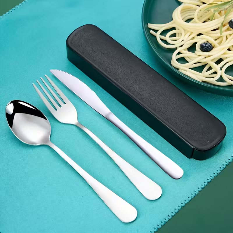 1 X 3 Piece Stainless steel travel cutlery box set - Fast UK dispatch ...