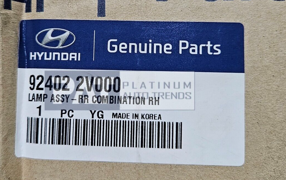 GENUINE HYUNDAI VELOSTER 2012-2017 TAIL LIGHT WITHOUT LED RH, 92402 ...