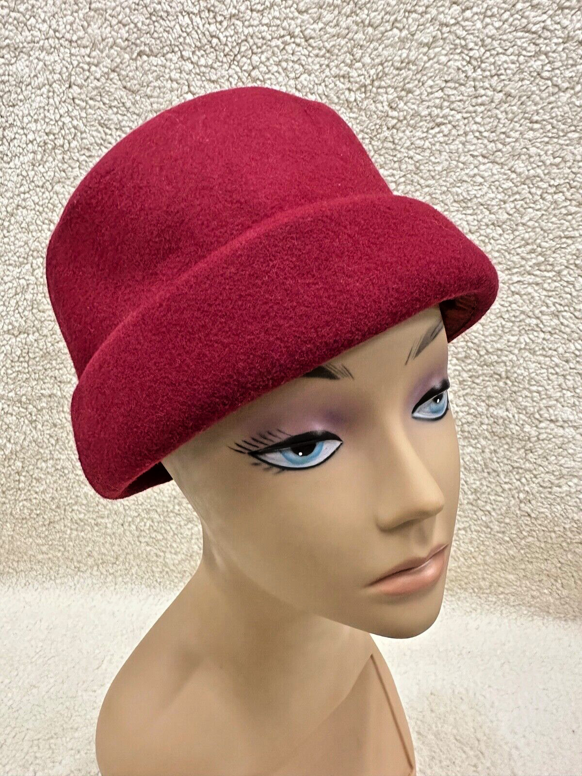 100% Wool Felt Maroon Dark Red Bucket Hat One Size Wi… - Gem