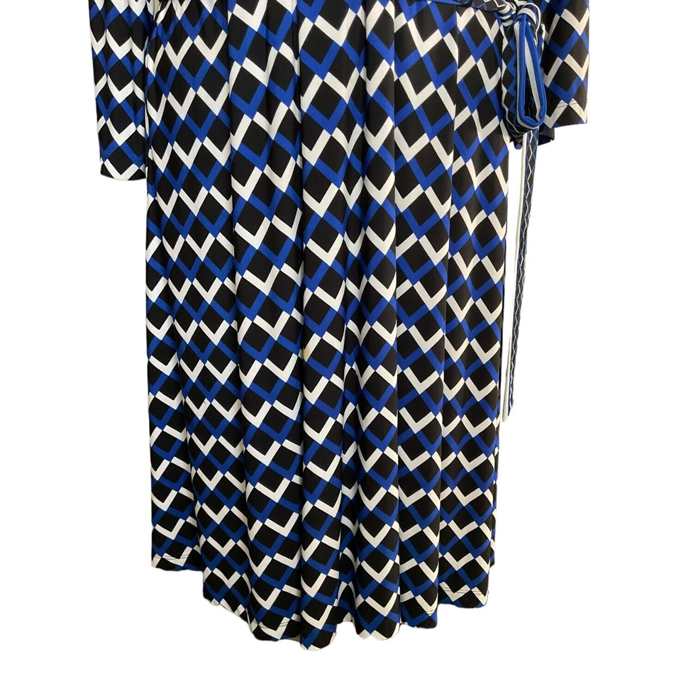 Roz Ali Woman 1X Wrap Dress Geometric Print Blue Black White Long ...
