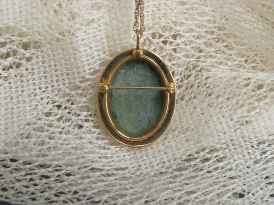Vintage VAN DELL Gold Filled NEPHRITE JADE Green PENDANT / PIN GF w ...