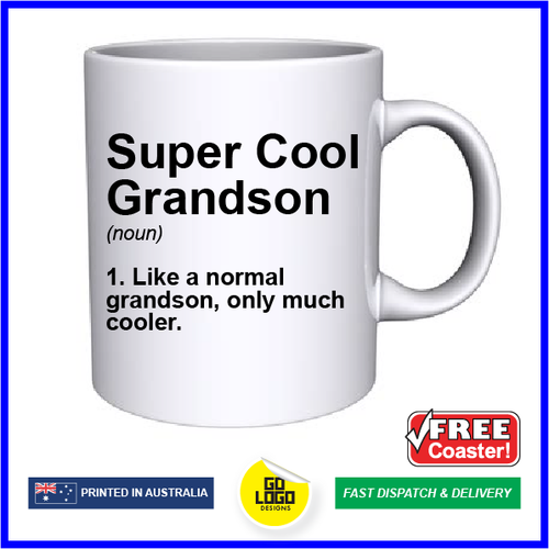 Funny Coffee Mug SUPER COOL GRANDSON Cup Best Christmas Birthday Gift ...