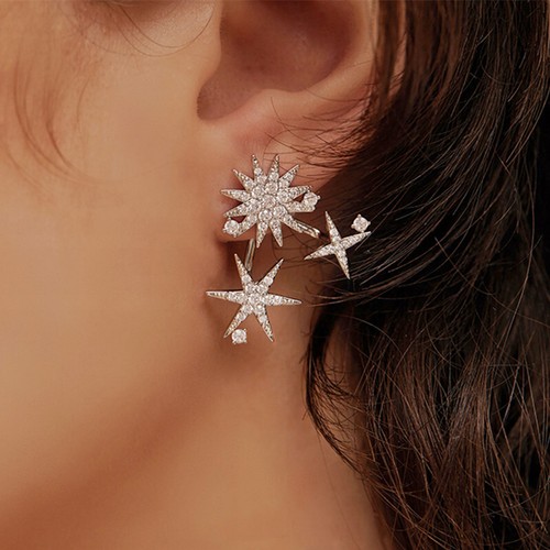 Women Cute Star Shaped Stud Earring 925 Silver Filled Cubic Zircon ...