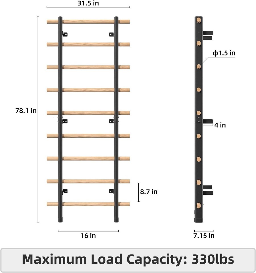 DHT Wood Stall Bar, Swedish Ladder Suspension Trainer with 9 Strategic ...