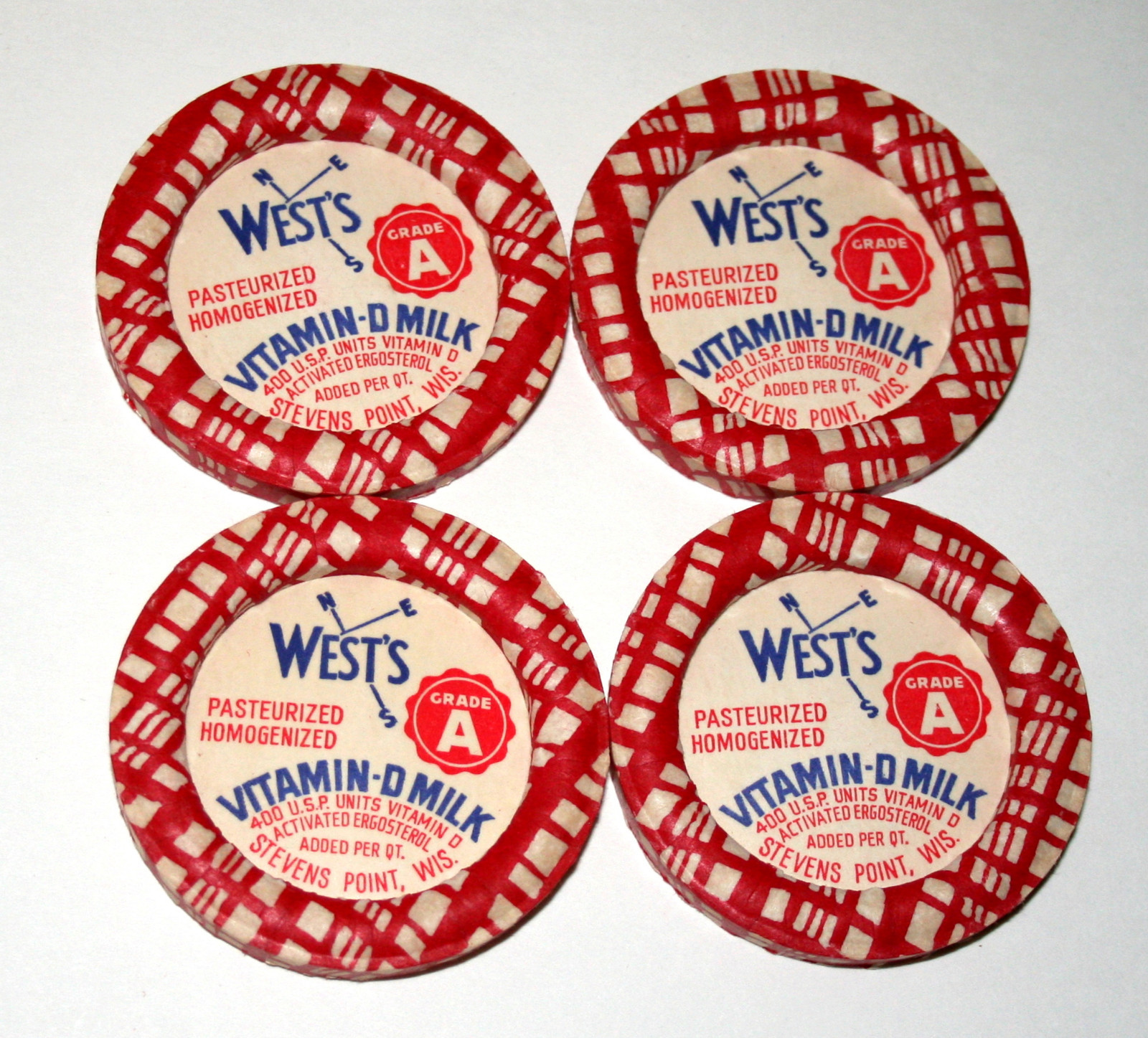 4 Vintage Farm Wests Stevens Point Wisconsin Dairy Milk Full Bottle Cap ...