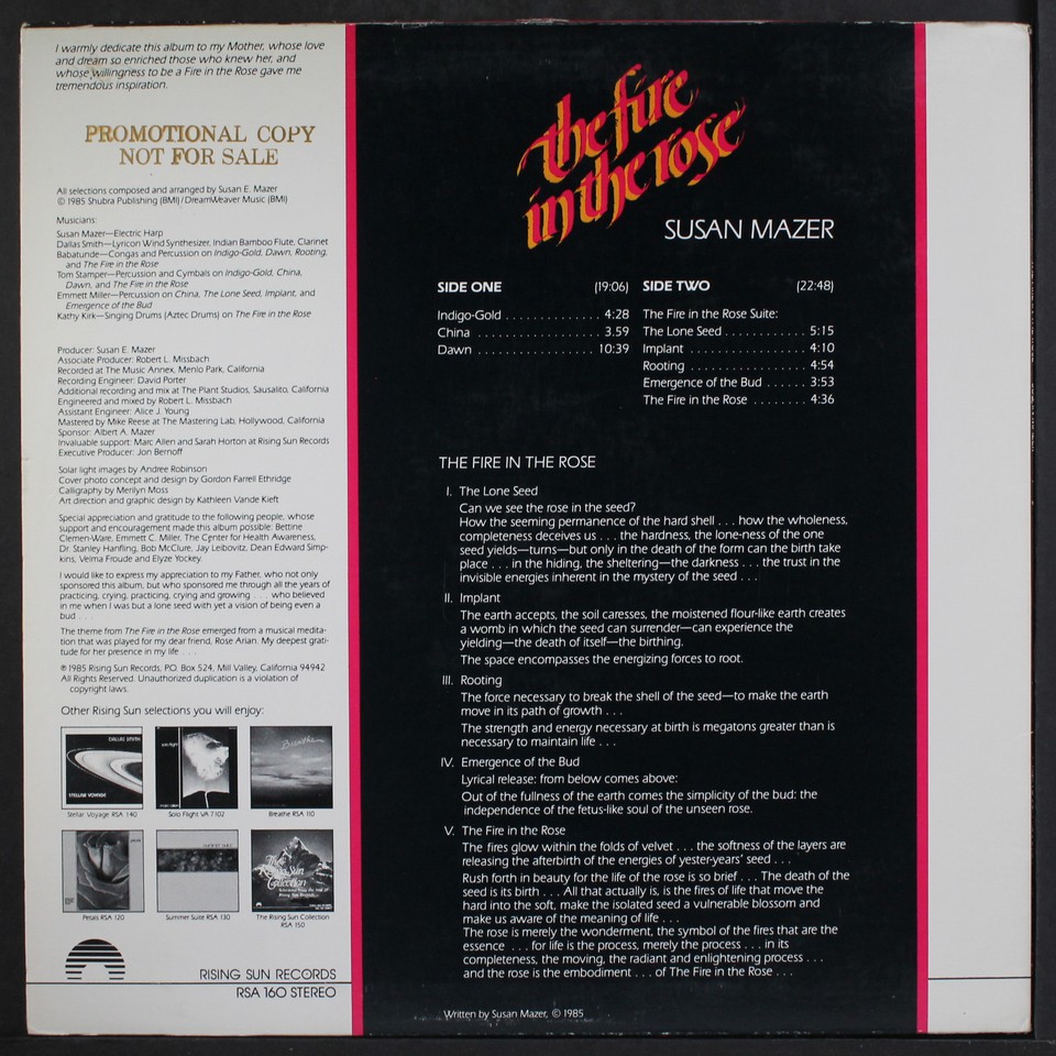 SUSAN MAZER: the fire in the rose RISING SUN 12" LP 33 RPM | eBay