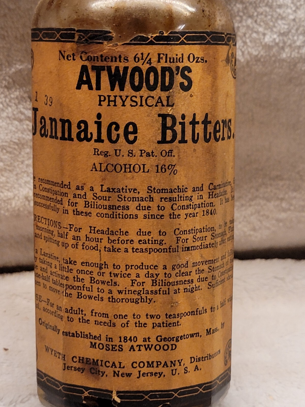 JANNAICE ATWOODS BITTERS EMBOSSED BOTTLE W ORIGINAL LID & LABEL | eBay