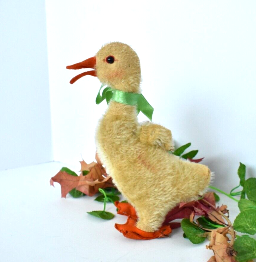 STEIFF ANTIQUE DUCK 1930s Mohair 8.5" Easter Vintage Button Red Tag ...