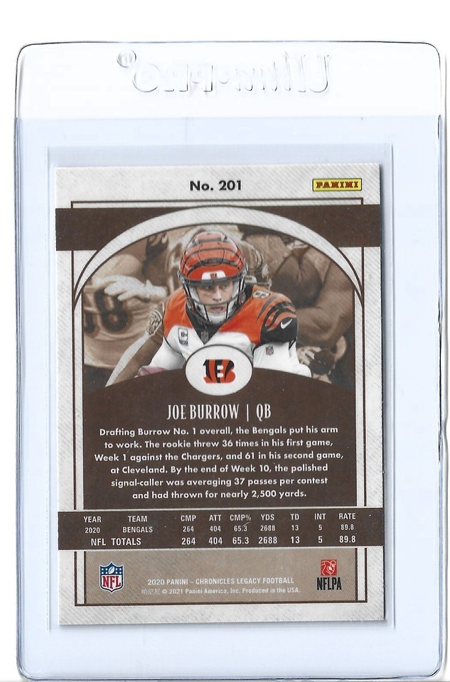 2020 Panini Chronicles LEGACY Joe Burrow RC Rookie QB Bengals #201 ...