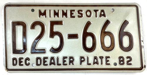 Minnesota 1982 Dealer License Plate 666 Vintage Man Cave Garage Decor ...