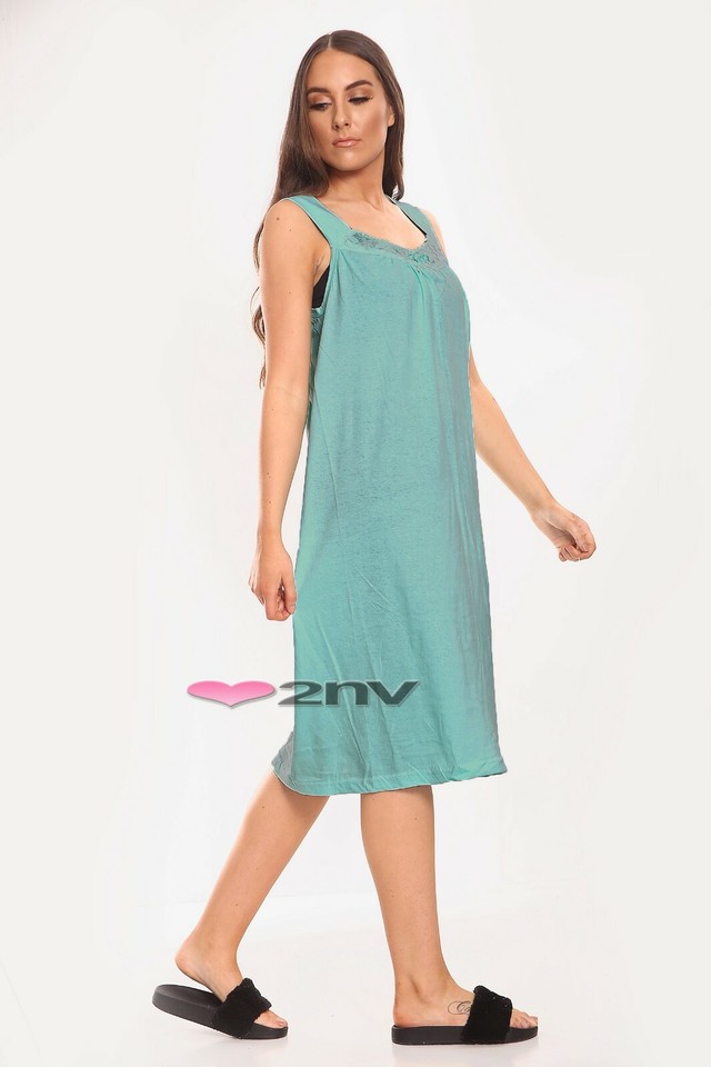 Ladies Nightwear 100% COTTON Rich Night Dress Sleeveless Nightshirt ...