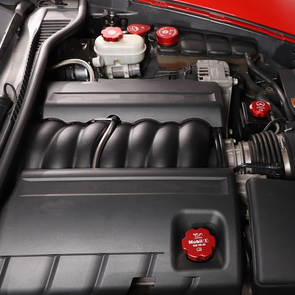 Red Alloy Engine Cabin Fluid Cover Decorate Caps For Corvette C6 Z06 ...
