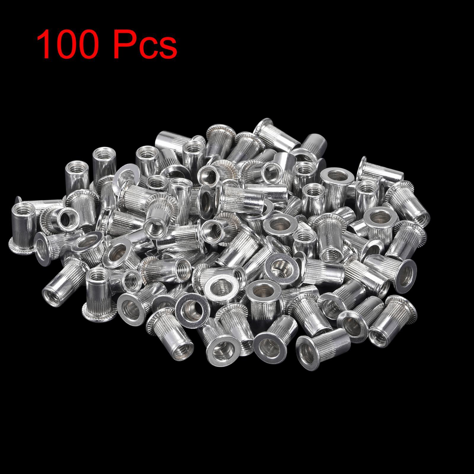100pcs #10-32 Rivet Nuts Aluminium Alloy Knurled Flat Head Threaded ...