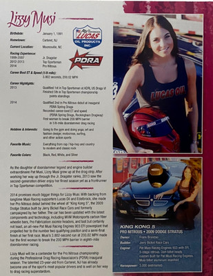 NHRA LIZZY MUSI PRO NITROUS DRAG RACING PDRA LUCAS OIL POSTCARD | eBay