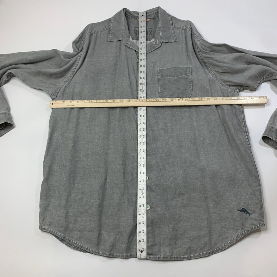 Tommy Bahama Shirt Mens XLT Tall Titanium Grey Linen Sea Glass Breezer ...