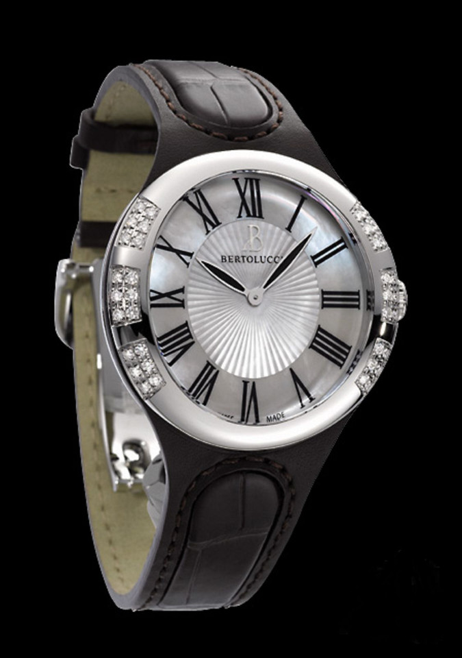 Bertolucci Serena Garbo Diamond Stainless Steel Brown Leather Strap Mop ...
