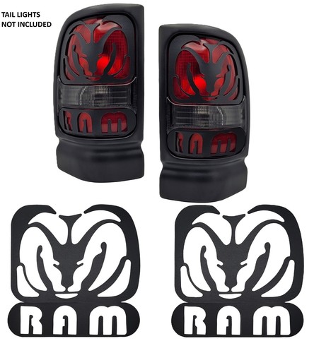 Fits Dodge Ram 1994-2001 Black Textured Tail Light Covers Ram Logo Left ...