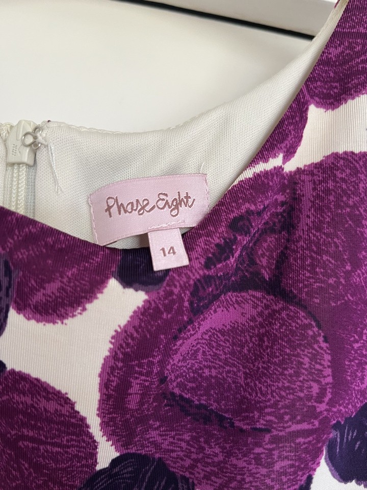 Phase Eight purple floral stretchy, cocktail / evening / party dress 14 ...