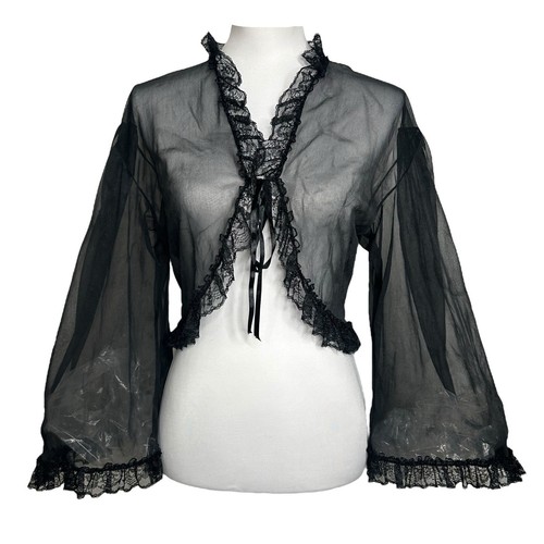Vintage Fairy Top Black M / L Black Sheer Ruffle Tie Front Whimsigoth ...