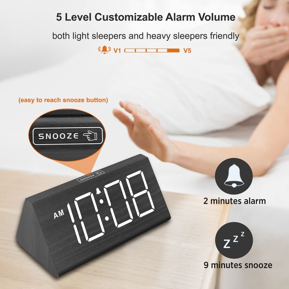 Wooden Digital Alarm Clocks for Bedrooms - Electric Desk Clock with ...