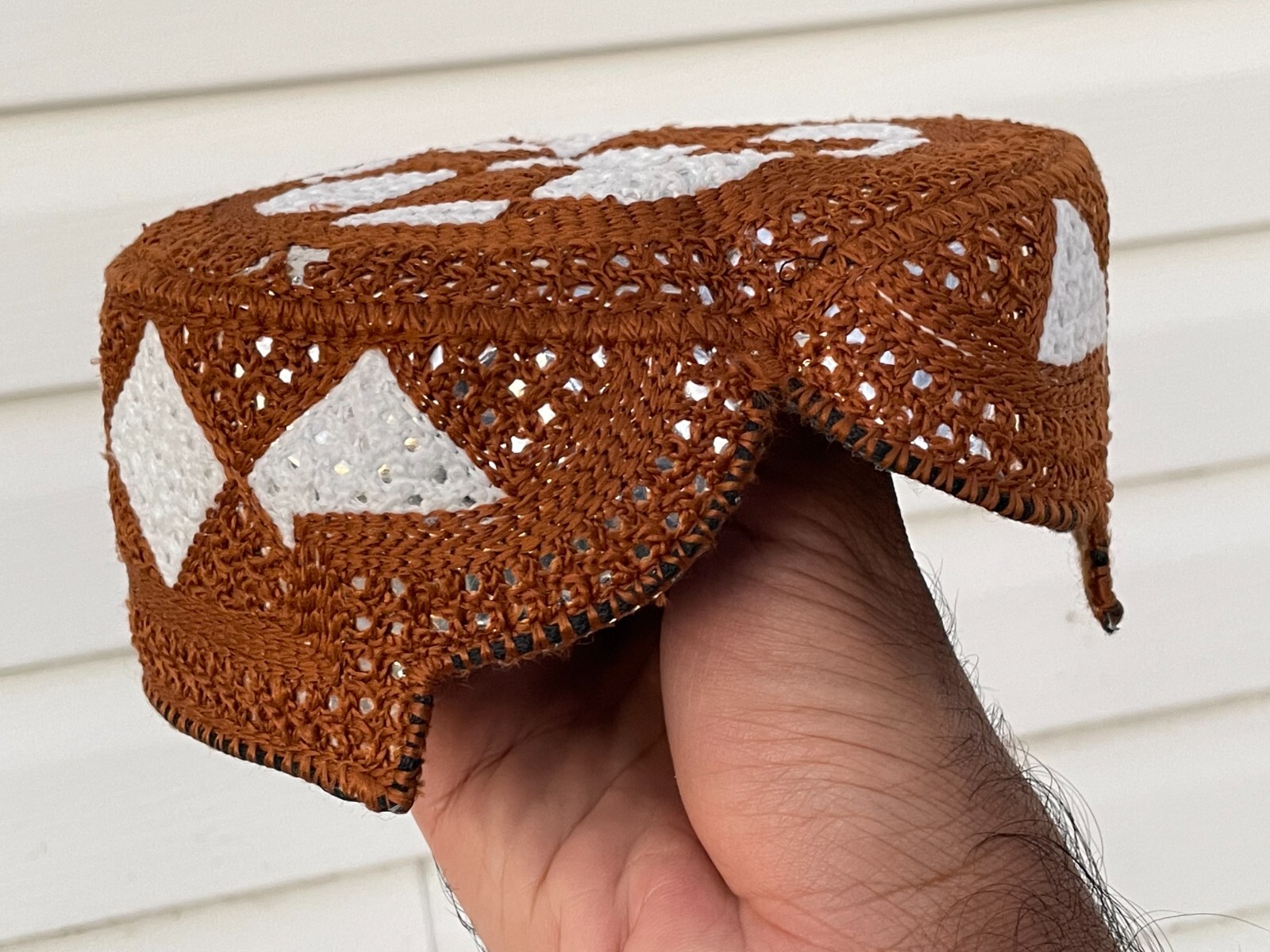 Sindhi Hat Handmade Embroidery Cap Brown/White Cultural Hat Front Cut ...