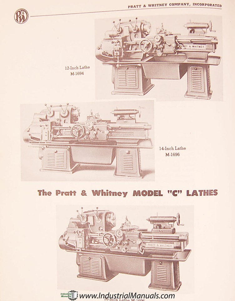 Pratt Whitney 12, 14 16 Inch Model C, Lathes Repair Parts Manual Year ...