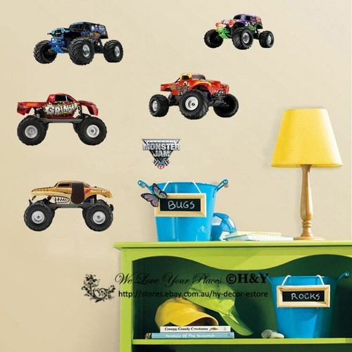 Monster Jam Trucks Boys Wall Sticker Kids Decal Art Nursery Decor Mural ...