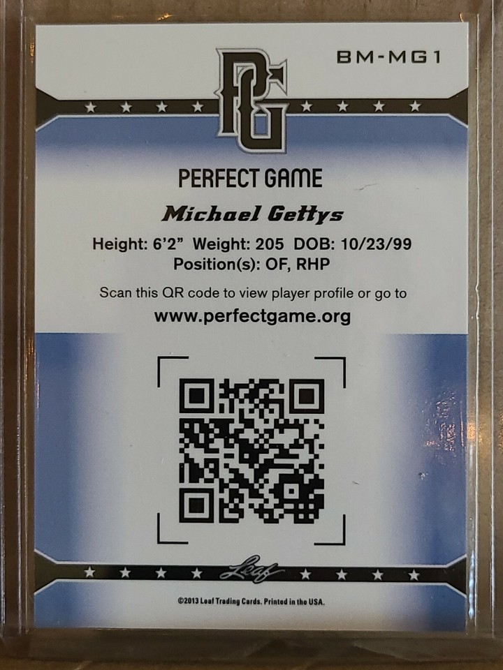 2013 Michael Gettys Leaf Metal Perfect Game Black Refractor Rookie Rc ...