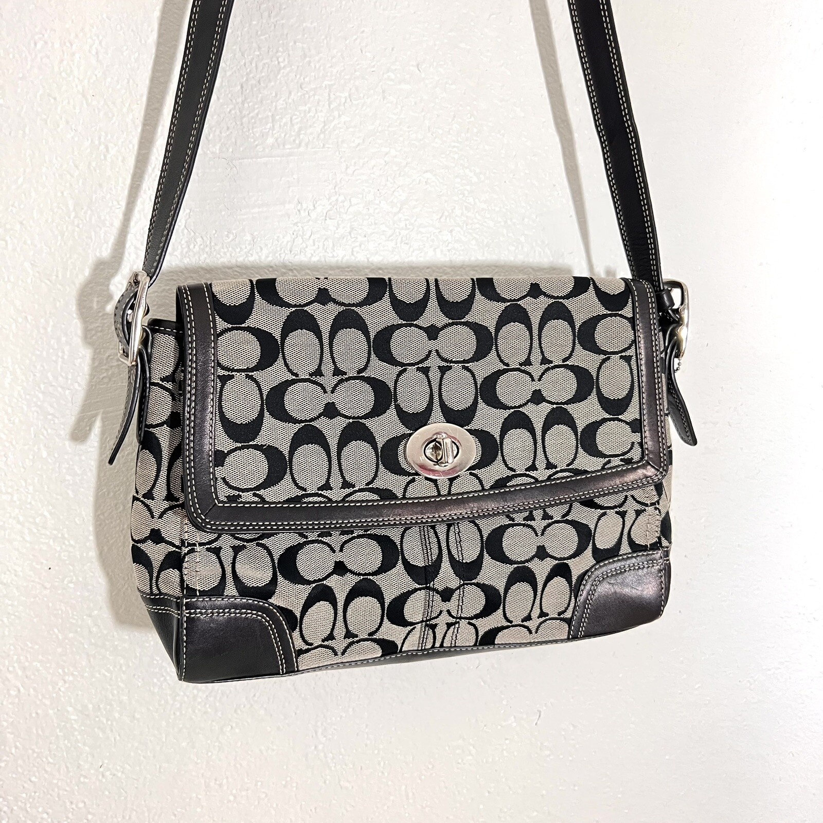 Coach Black Hampton Signature F13972 Flap Crossbody H… - Gem