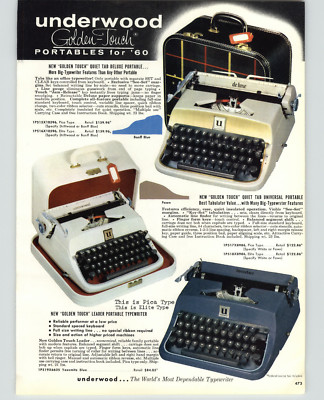 1960 PAPER AD Typewriter Underwood Adding Machine Diplomat Golden Touch ...