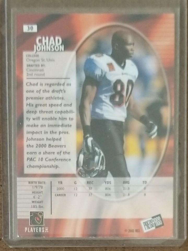 2001 Press Pass SE #30 Chad Johnson Oregon State Beavers Football Card ...