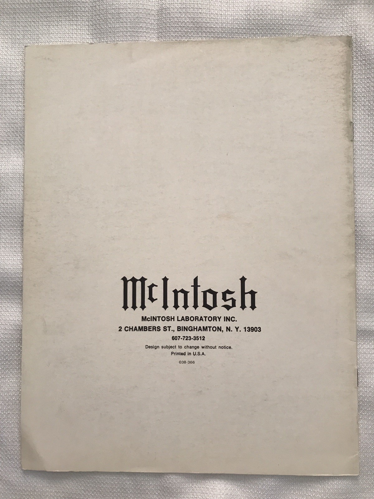 McIntosh MC 100 Solid State Power Amp Original Owner's Manual - Great ...