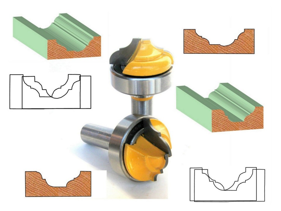 2 pc 1/2" Sh Top Bearing Classical Groove Flat & Ball Cove/Bead Router ...