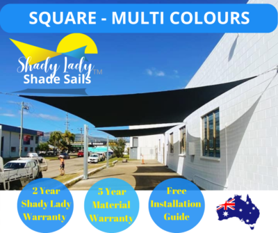 Shady Lady Square Shade Sail 280GSM Multi Sizes SAND BLACK GREY 95% UV ...