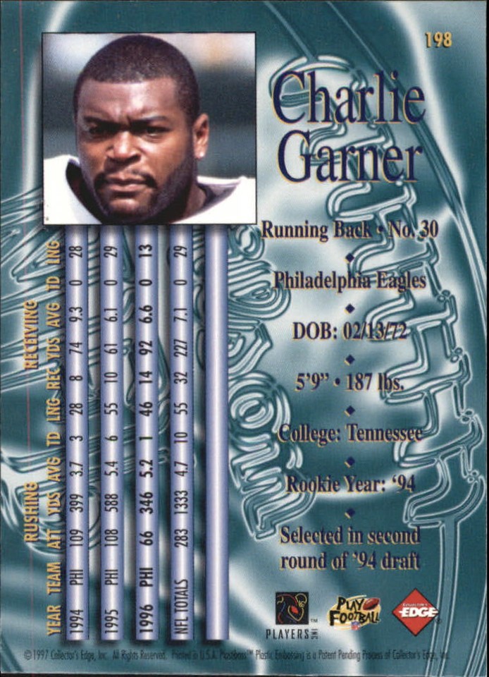 1997 Collector's Edge Masters Retail Eagles Football Card #198 Charlie ...