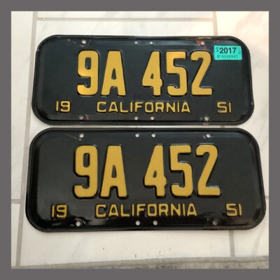 1951 1952 CALIFORNIA Passenger Car License Plates Pair Original DMV ...