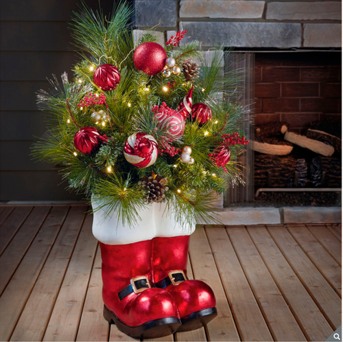 Large Floral Santa Boot 36" Christmas Decoration 35 LED Lights Indoor ...