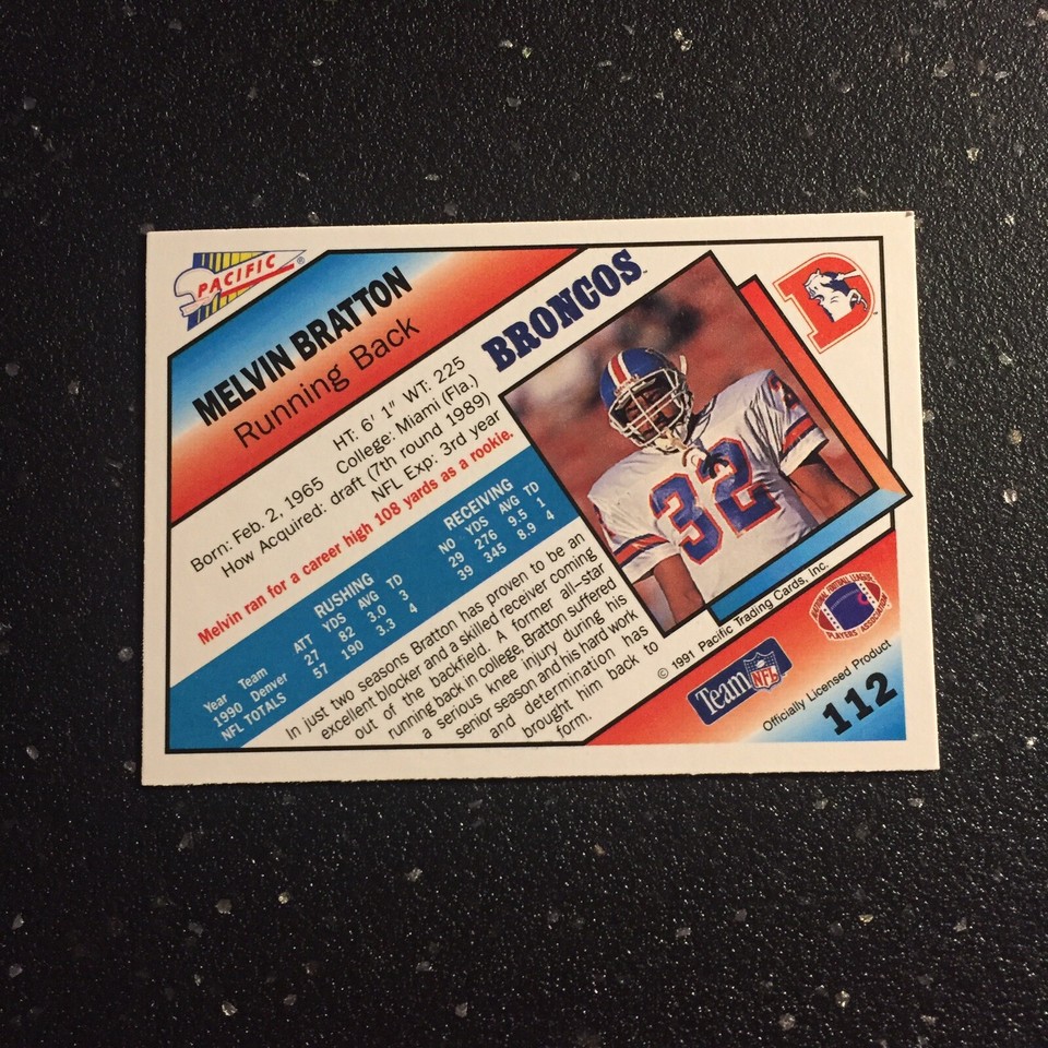 Melvin Bratton 1991 Pacific Football #112 NFL Denver Broncos Running ...
