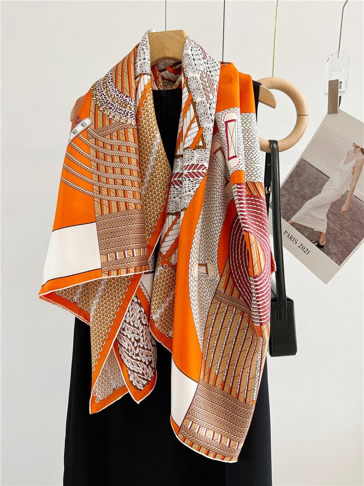 Geometric Print Twill Silk Wrap Scarf Bandana Large Square Shawl ...