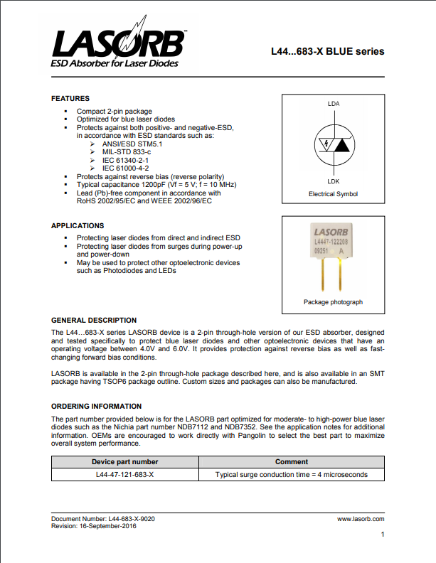 Pangolin LASORB - ESD Protection For Blue Laser Diodes - L44-47-121-683 ...